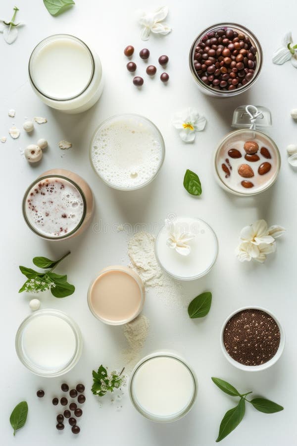 Milk Varieties on Table stock image. Image of coconut - 374866021