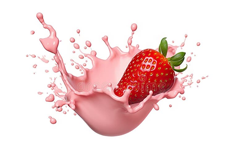 Milk or Yogurt Splash with Fresh Strawberries on Solid White Background ...
