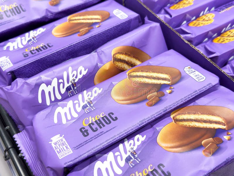 Milka Choc Choc Biscuit Packs in Display Box Editorial Stock Image ...