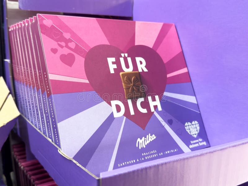 Milka Chocolate Gift Box Display with Heart Design and Purple Packaging ...