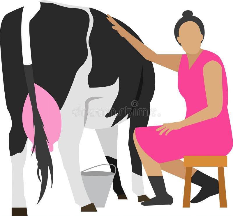 Milkmaid Farmer Milking Cow Vector Icon Isolated on White Stock Vector ...