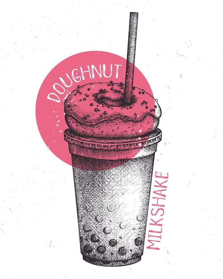 Hand Drawn Milkshake Sketch. Milk Cocktail Vector Illustrations. Fast ...