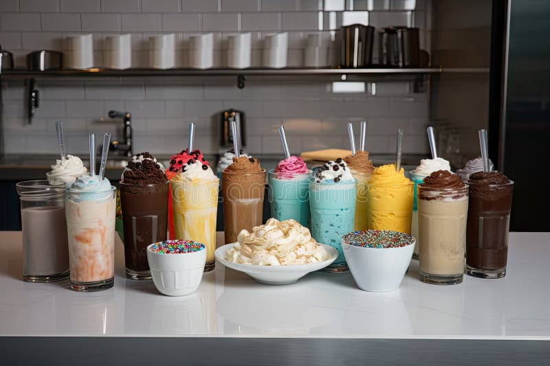 Milkshake Bar with a Selection of Flavor Combinations, Mix-ins and ...