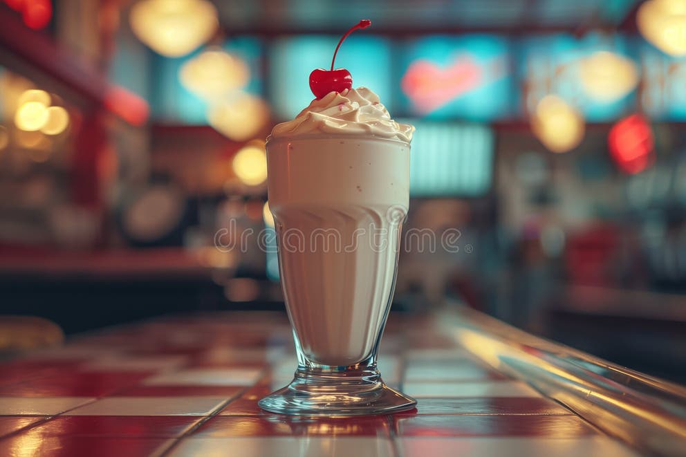Milkshake with Cherry on Top on Table Stock Photo - Image of sweet ...