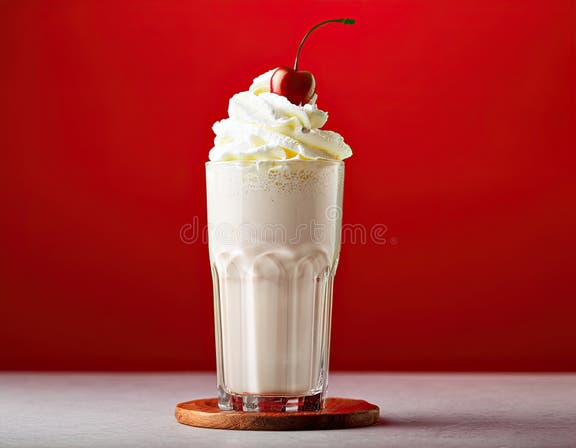 Milkshake with a Cherry with Whipped Cream, Isolated on Bright Solid ...