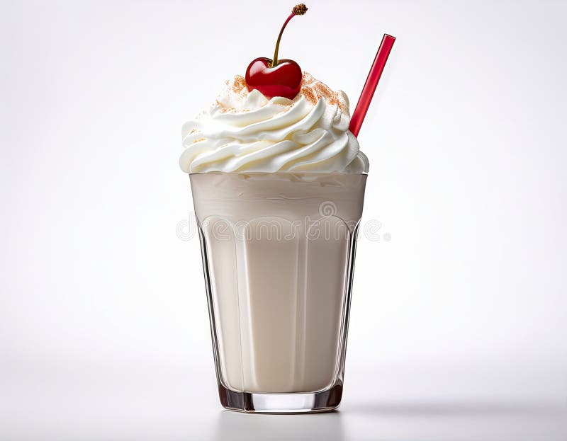 Milkshake with a Cherry with Whipped Cream, Isolated on Bright Solid ...