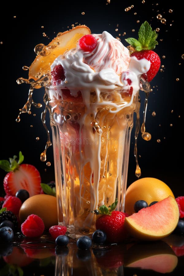 Milkshake in a Clear Glass of Fruit in the Background with Milk ...