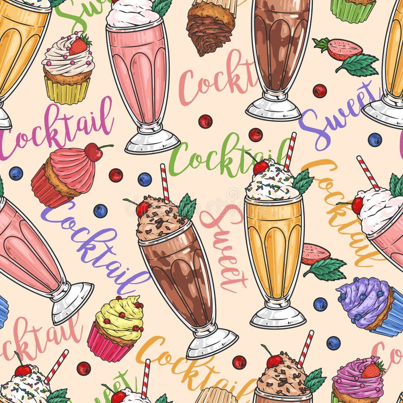 Milkshake Cocktail Seamless Pattern Colorful Stock Vector ...