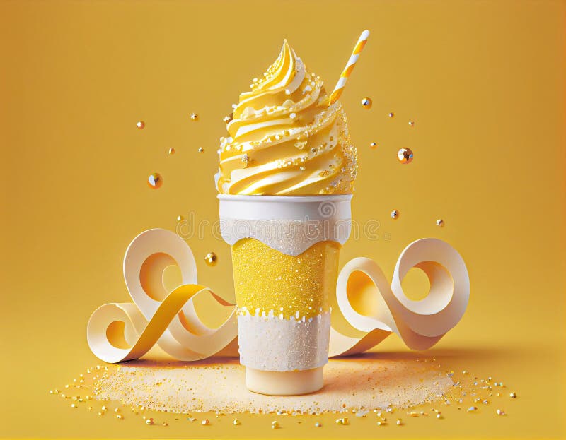Milkshake in Cup on Yellow Background. Generative AI Stock Illustration ...