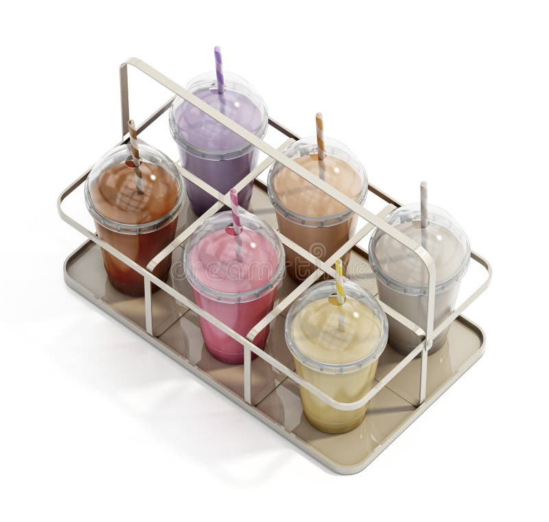Milkshake Disposable Cups on Tray. 3D Illustration Stock Illustration ...