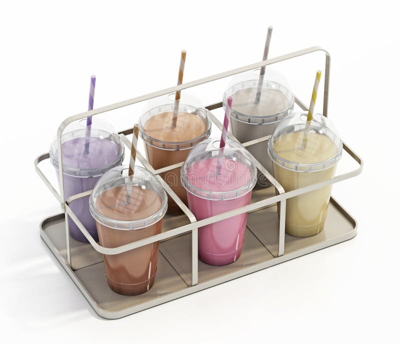 Milkshake Disposable Cups on Tray. 3D Illustration Stock Illustration ...