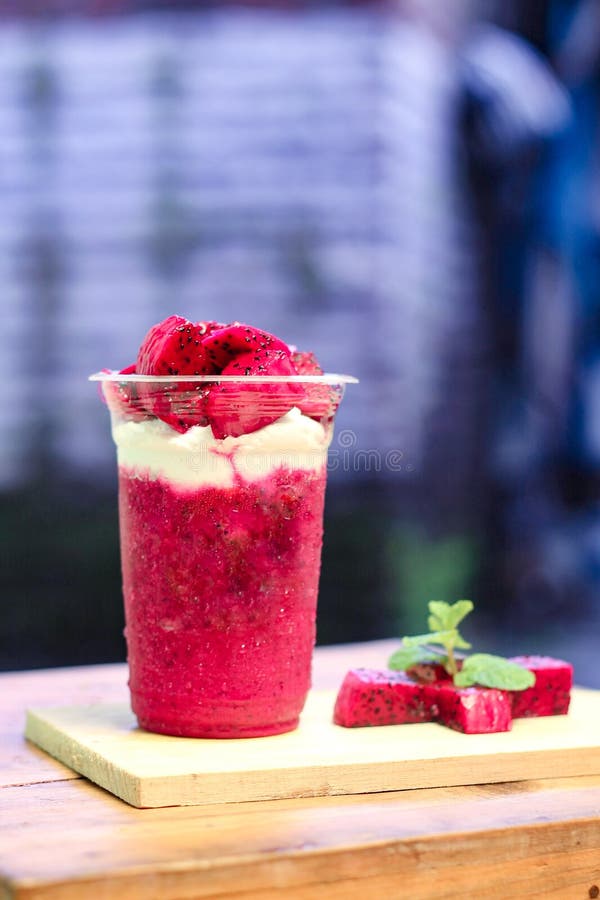 Milkshake with Dragon Fruit Pieces, Version 6 Stock Image - Image of ...