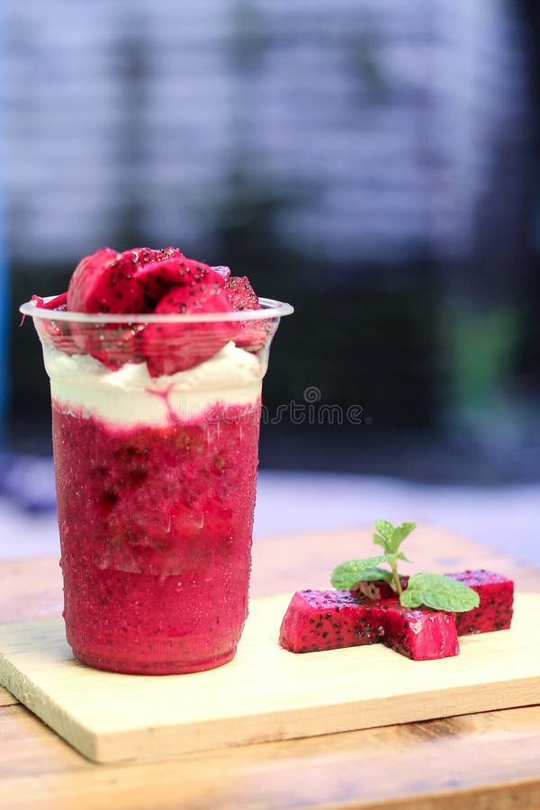 Milkshake with Dragon Fruit Pieces, Version 9 Stock Image - Image of ...