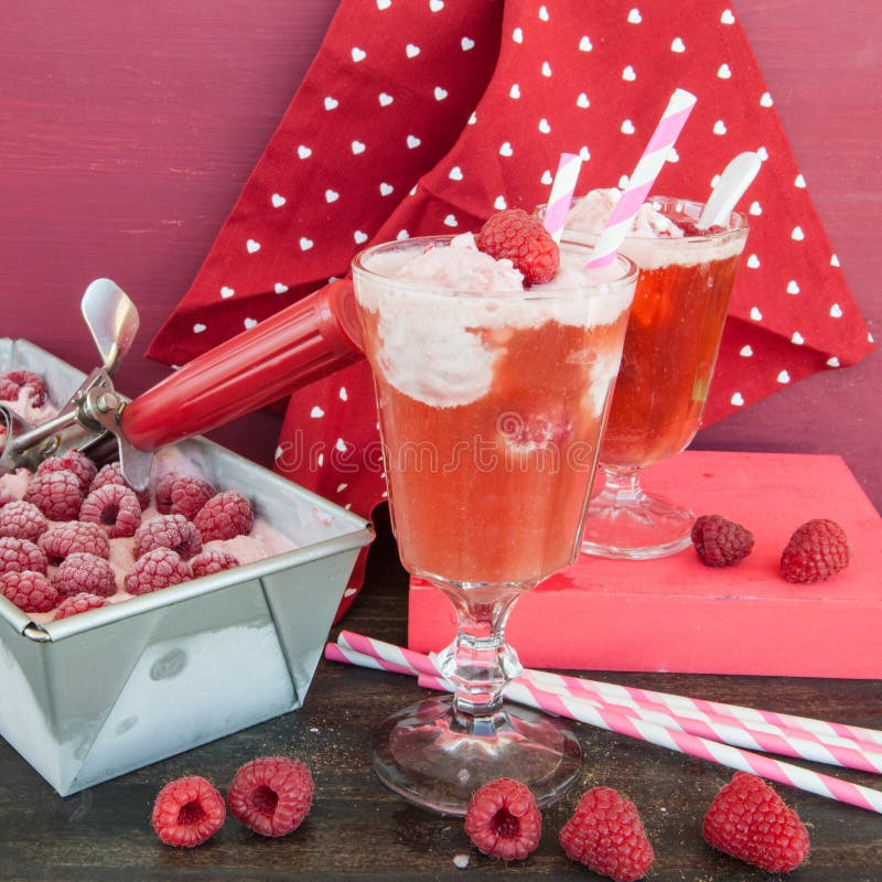 Milkshake Float with Raspberry Ice Cream Stock Photo - Image of ...