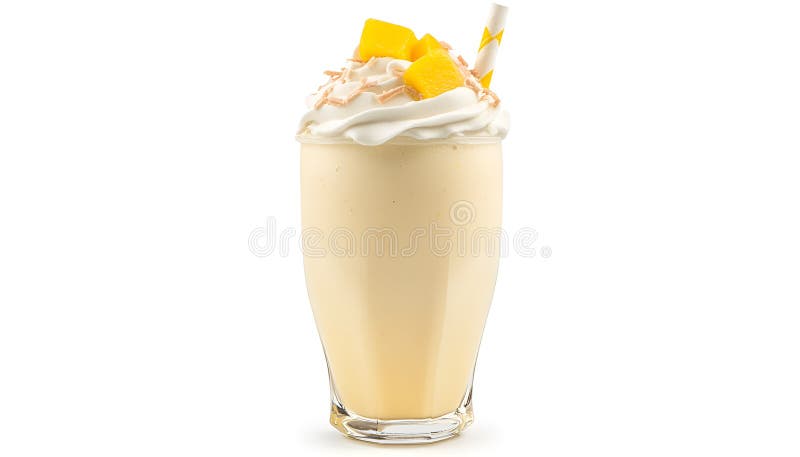 Milkshake with Fresh Mango Pieces on White Background Stock Photo ...