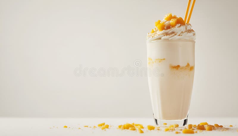 Milkshake with Fresh Mango Pieces on White Background Stock Image ...
