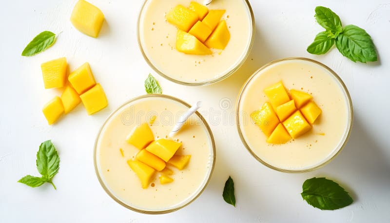 Milkshake with Fresh Mango Pieces on White Background Stock Photo ...
