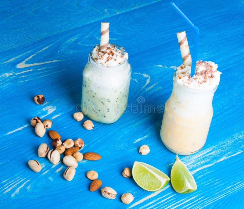 Milkshake with Fruit and Nuts. Stock Image - Image of forest, dessert ...