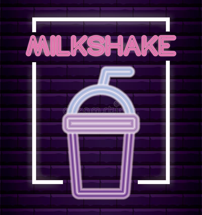 Milkshake neon light label stock vector. Illustration of milkshake ...