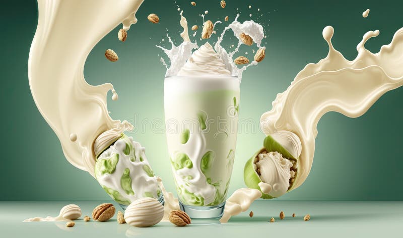 A Milkshake with Nuts and Milk Splashing Out of it Stock Illustration ...