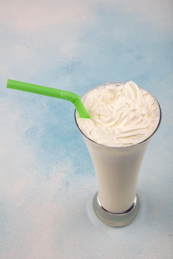 Milkshake with Whipped Cream on a Blue Background Stock Image - Image ...