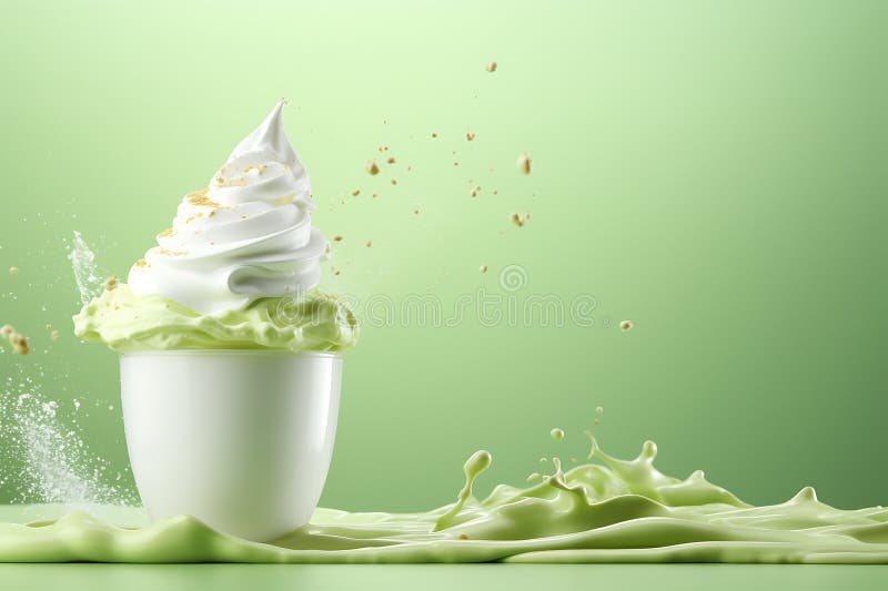 Milkshake with Whipped Cream and Green Leaves on Light Green Background ...