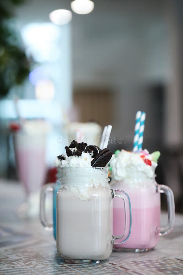 Milkshakes stock image. Image of dessert, beverage, cream - 89384577