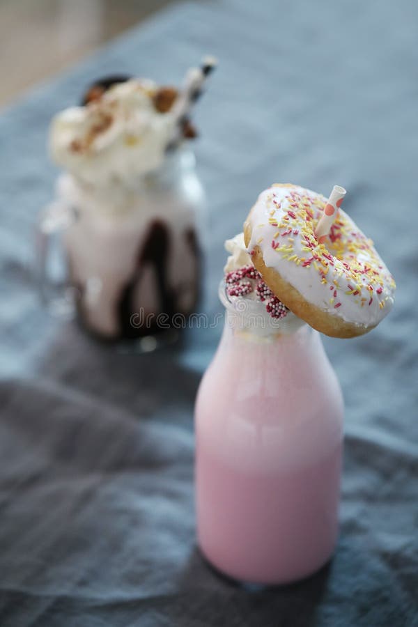 Milkshakes stock image. Image of straw, blended, refreshment - 89432925