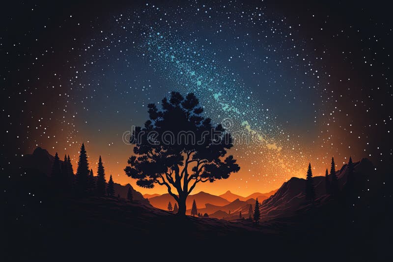 Milky Way above the trees stock illustration. Illustration of astronomy ...