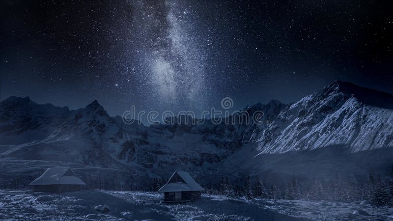 Milky Way and Falling Stars Over Cold Mountains in Winter Stock Video ...