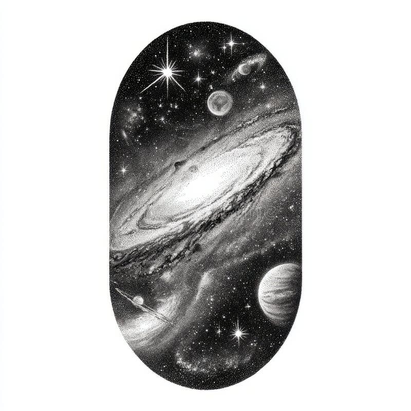 Milky Way Galaxy Black and White Tattoo Sketch Stock Photo - Image of ...