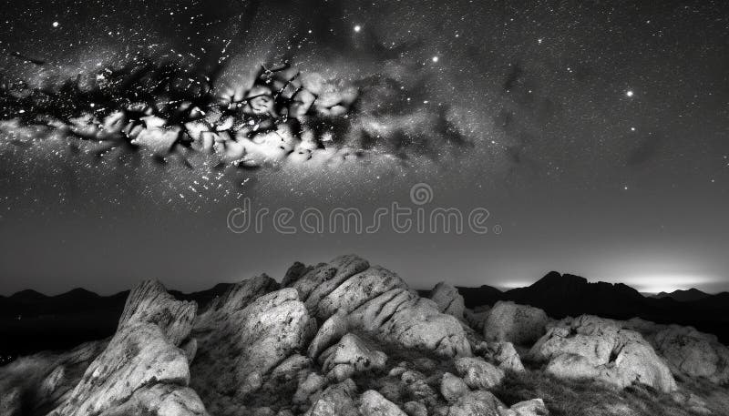 Milky Way Galaxy in Dark Landscape, Nature Astronomy Wave Science ...
