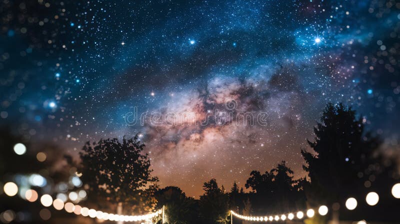 Milky Way Galaxy Night Sky with String Lights and Good Resolution Stock ...