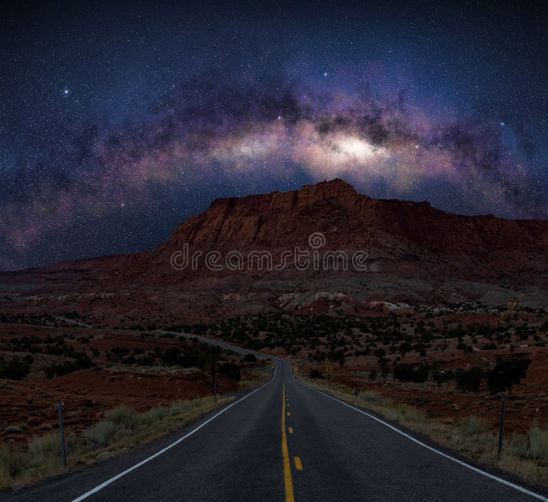 The Milky Way Galaxy Over a Desert Road Stock Photo - Image of arizona ...