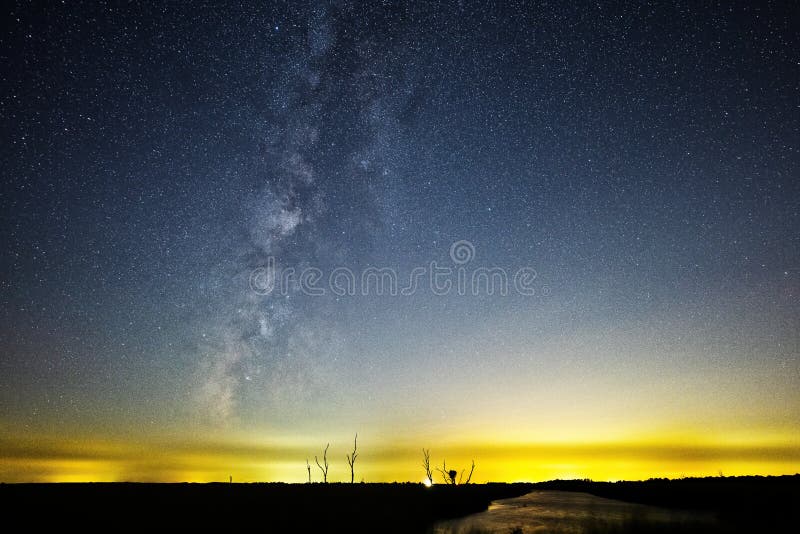 Milky Way Galaxy Over a Marsh and Stream Stock Image - Image of clouds ...