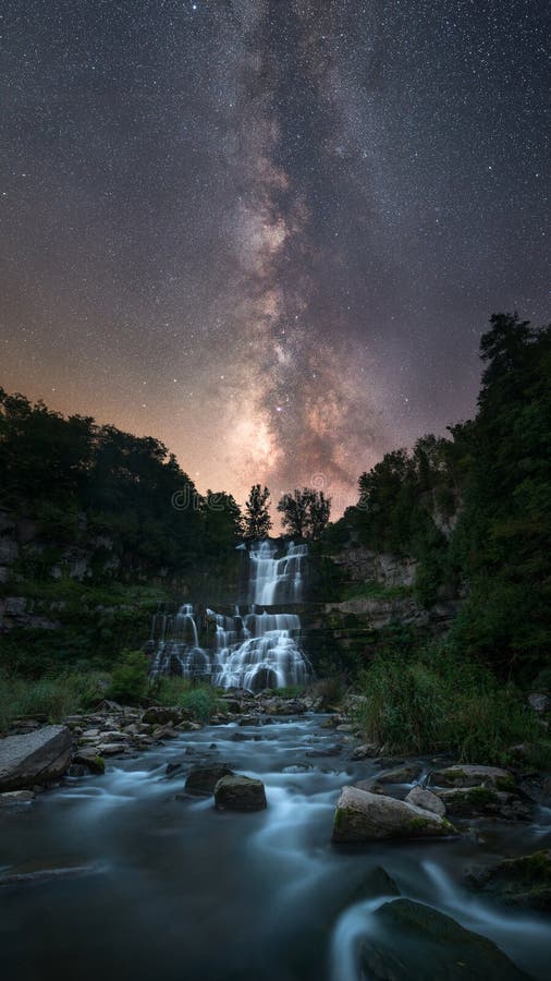 Milky Way Galaxy Beautiful Night Sky Over The River Stock Image - Image ...