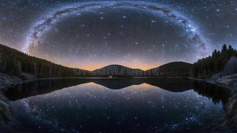 The Milky Way Galaxy S Reflection Appears on a Serene Forest Lake at ...