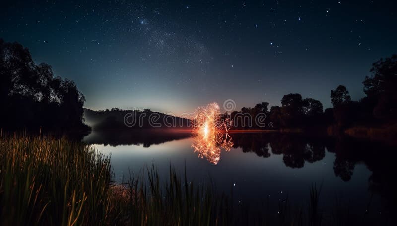 Milky Way Galaxy Shines Over Tranquil Pond Generated by AI Stock Photo ...