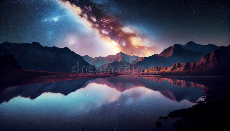 Milky Way Galaxy Shines In A Starry Night Generative Ai Stock Illustration Illustration Of