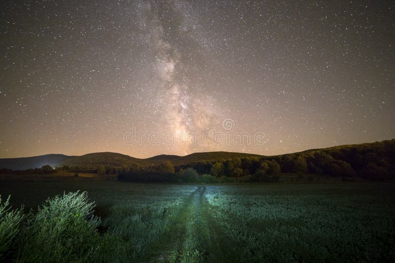 Milky way and green way stock photo. Image of copy, hilly - 60317404