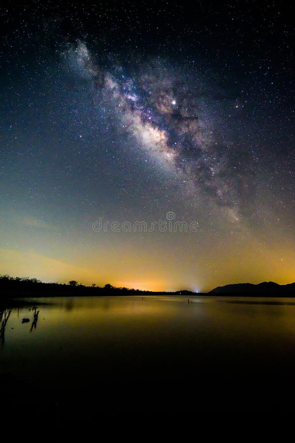 Milky Way at the Lake in Night Time Stock Photo - Image of forest ...
