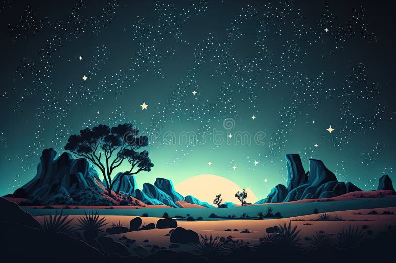 Milky Way Landscape. Starry Night Stock Illustration - Illustration of ...