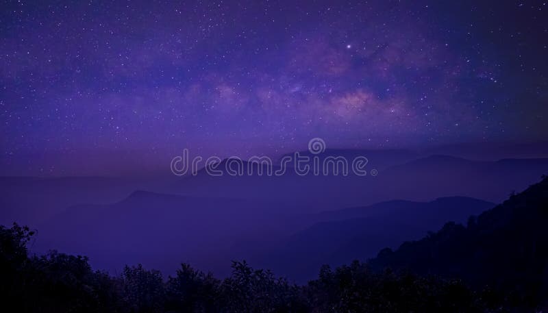 Milky Way, Night Sky Landscape Over Mountain Stock Image - Image of ...