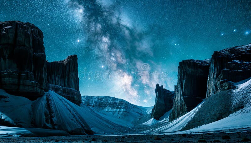 Milky Way Over Ice Cliffs. Polar Night Stock Illustration ...
