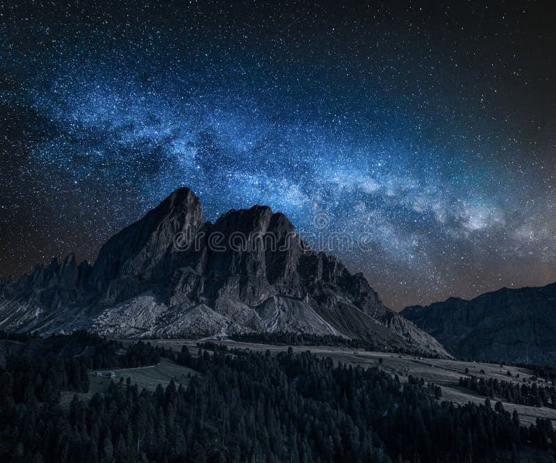 Milky Way Over Passo Delle Erbe in Dolomites Stock Photo - Image of ...