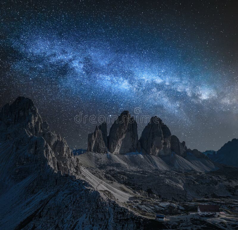 Milky Way Over Tre Cime in Dolomites at Night Stock Image - Image of ...