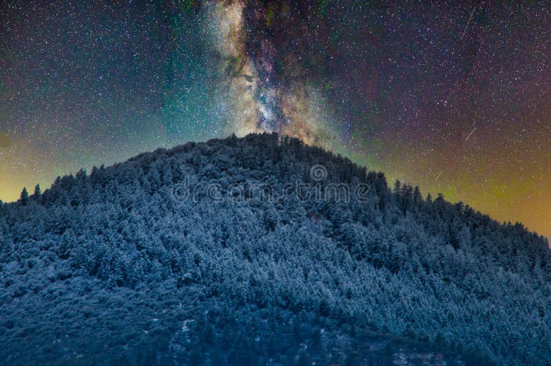 Milky Way Over the Tree-covered Mountains Stock Image - Image of milky ...