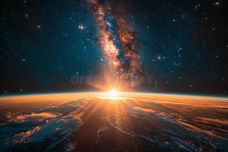 A Milky Way Rising Behind the Earth and Sun, High Quality, High ...