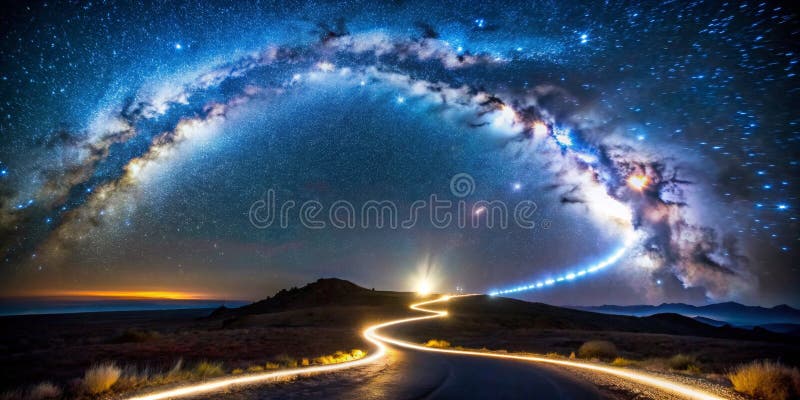 Milky Way Road Night Sky, Light Trails, Winding Path, Celestial Journey ...