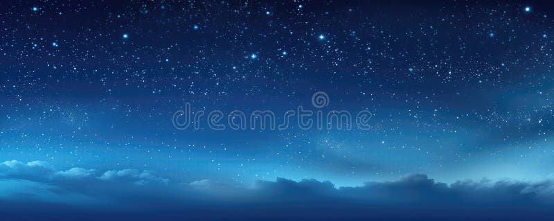 Milky Way and Stars in Panoramic Blue Night Sky Stock Image - Image of ...
